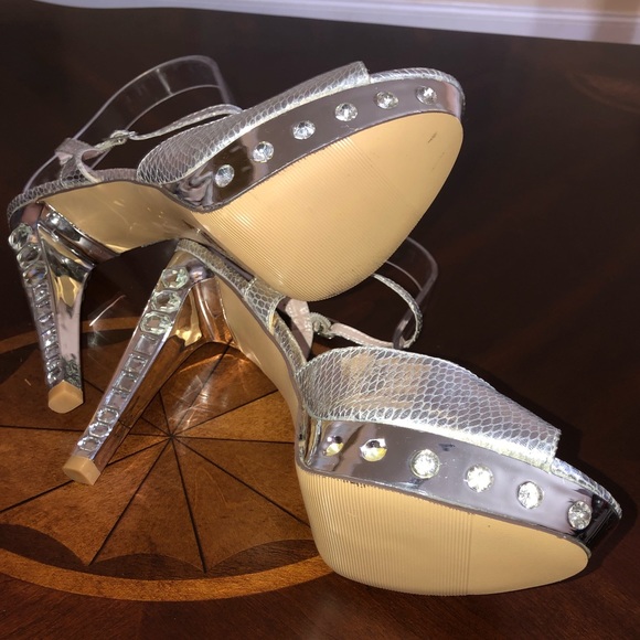 Shoes | Silver Rhinestone Open Toe Platform Shoes | Poshmark